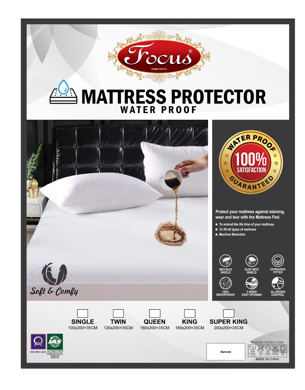 MATTRESS PROTECTOR FOCUS W/P 100X200+35CM - AL Taawon